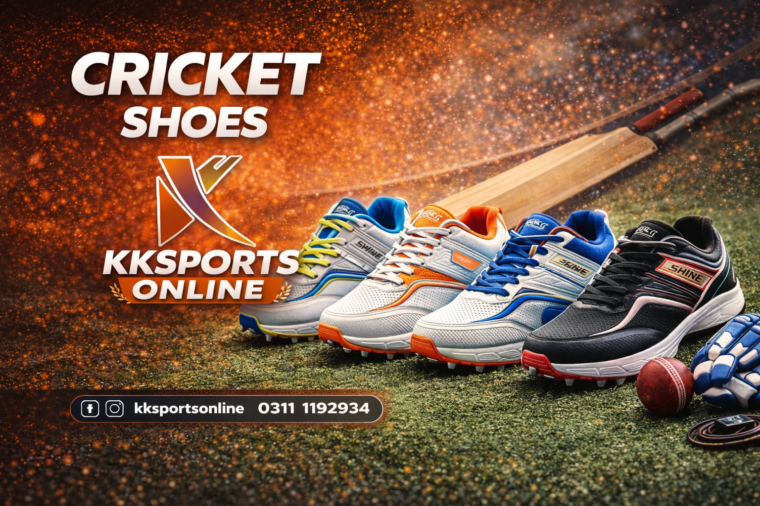 SHINE NEW EDITION CRICKET SHOES (ORANGE & NAVY)